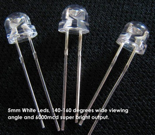 White Leds 5mm 6000mcd ultrabright Wide 140-160 Viewing Angle (pack of ...
